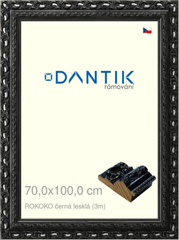DANTIK rámeček 70x100 | ROKOKO černá lesklá (Plexi Čiré)