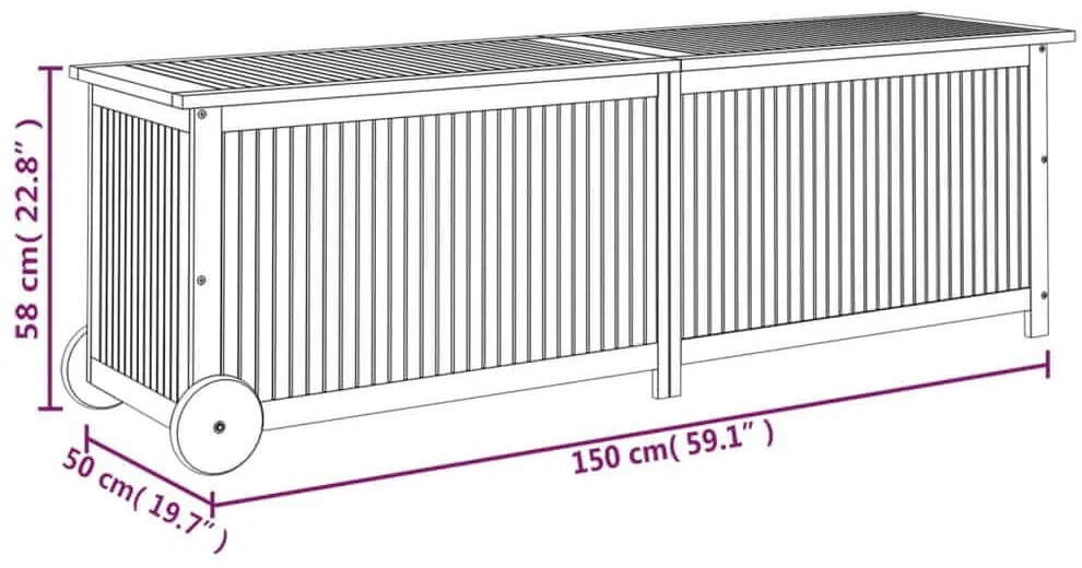 Petromila Zahradní úložný box s kolečky 150 x 50 x 58 cm masivní akácie