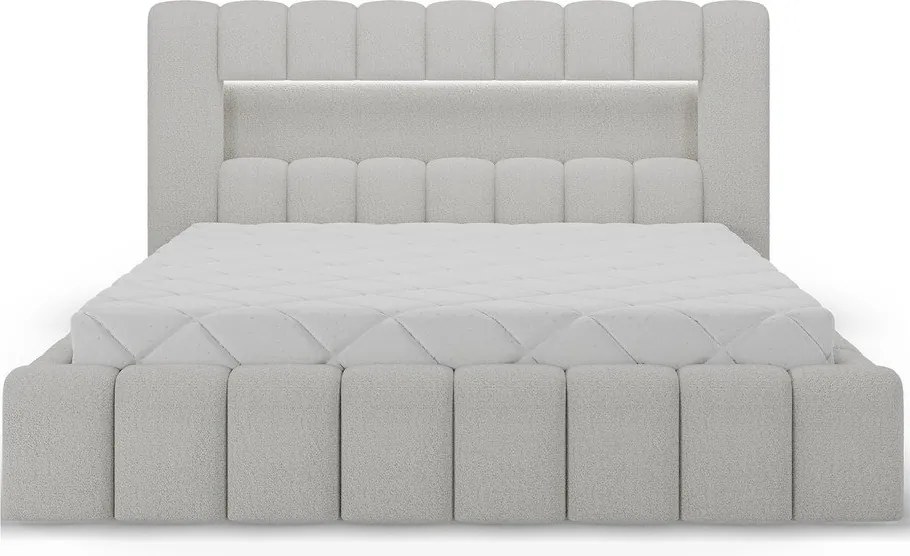 Krémová čalouněná dvoulůžková postel s úložným prostorem s roštem 160x200 cm Lamica – ELTAP