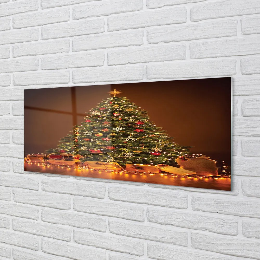 akrylový obraz Vánoční osvětlení dekorace dárky 120x60 cm