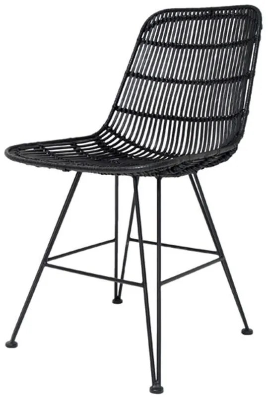 HK living Jídelní ratanová židle - Iron Black, černá barva, dřevo, kov