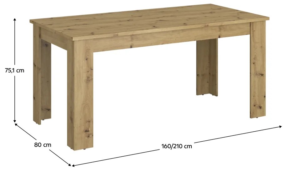 Jídelní rozkládací stůl, dub artisan, 160-210x80 cm, AIRON