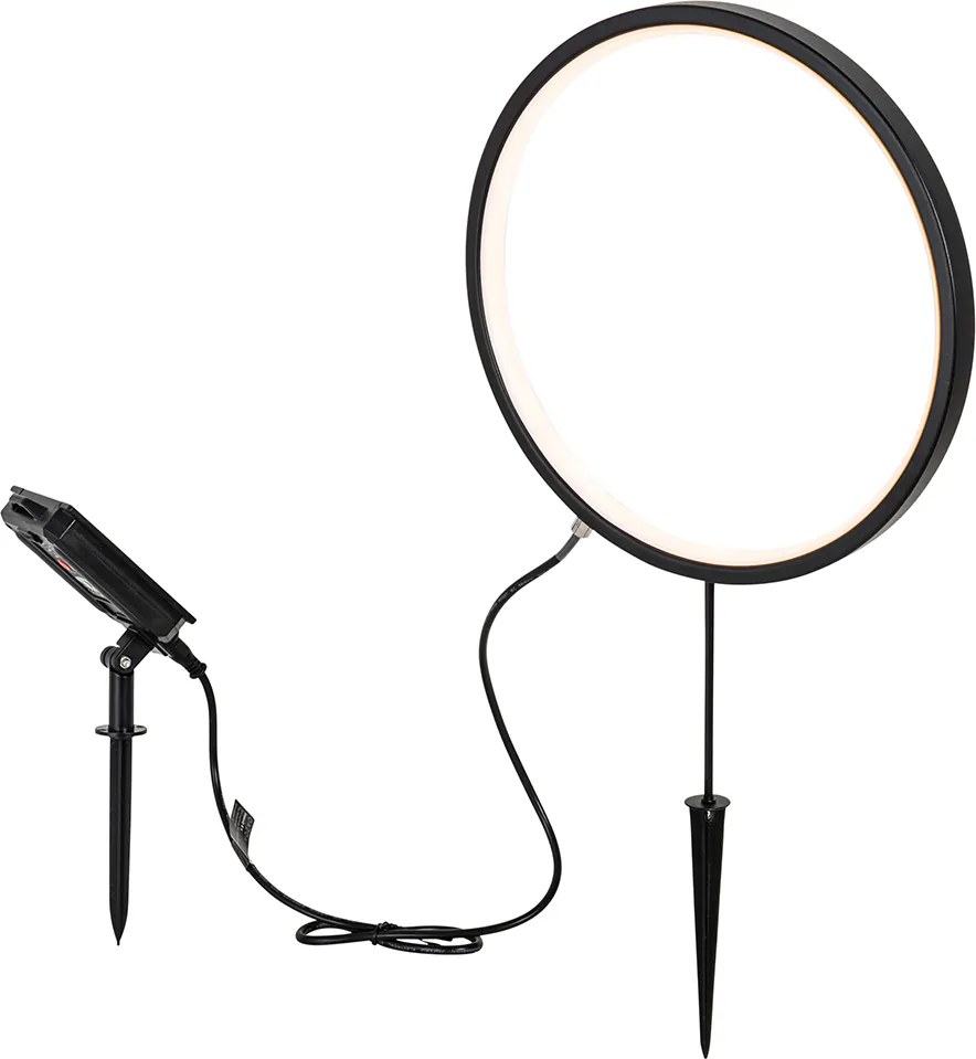 Sada 2 černých zahradních bodových svítidel 60 cm včetně dobíjecího LED a solárního panelu IP65 - Adalind