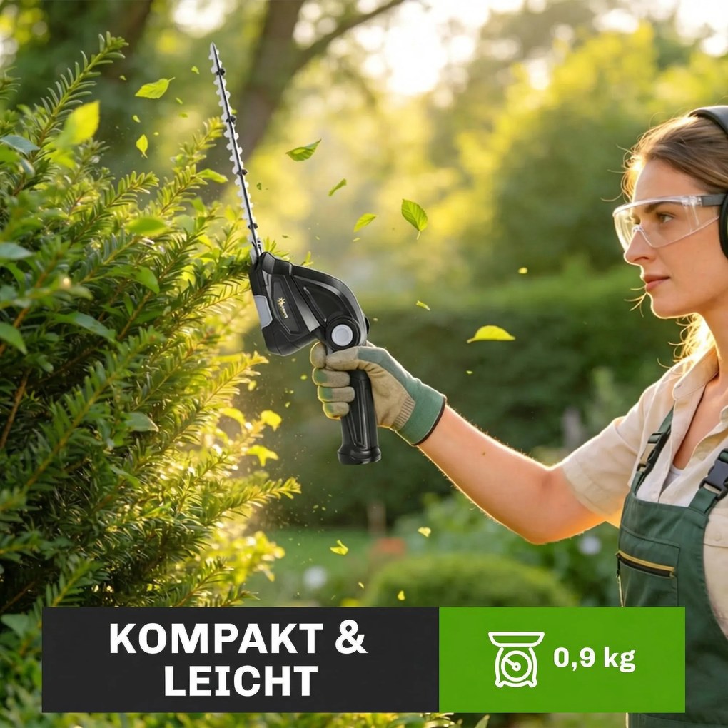 Outsunny 2-v-1 elektrické nůžky na živé ploty a keře s 2 x 7,2V dobíjecí 2,0 Ah baterií, 2 vyměnitelné čepele, černé