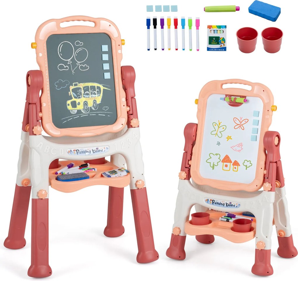 Costway 4-in-1 Dětská tabule, výškově nastavitelná, oboustranný dětský stojan