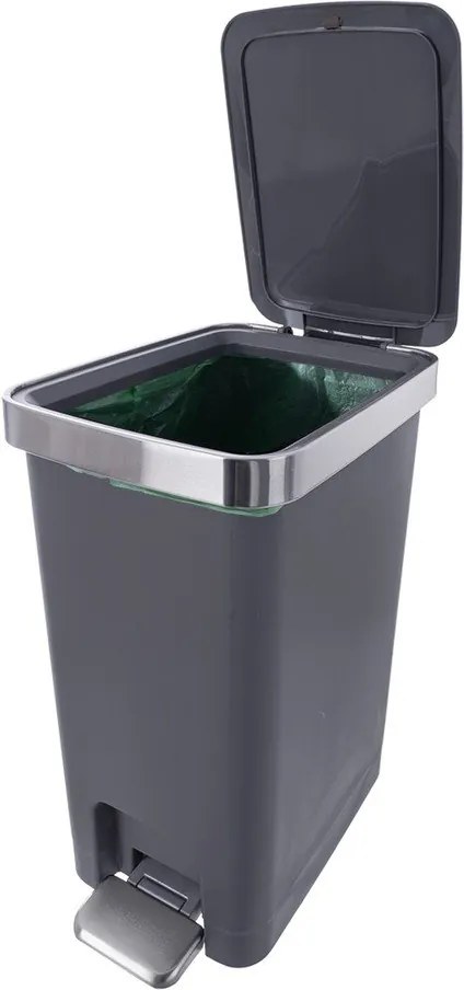 Šedý nášlapný plastový odpadkový koš 15 l Premier – Orion