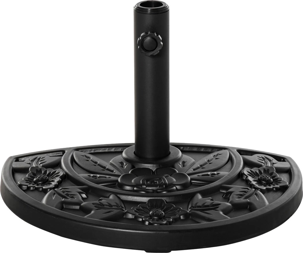 Stojan na slunečník Outsunny 9kg podstavec na zahradní slunečník s motivem květin pro tyče slunečníku Ø35/38/48 mm, HDPE, půlkruhový, černý | Aosom.de