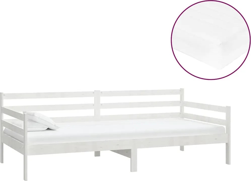 Denní postel s matrací 90 x 200 cm bílá masivní borové dřevo 3083580