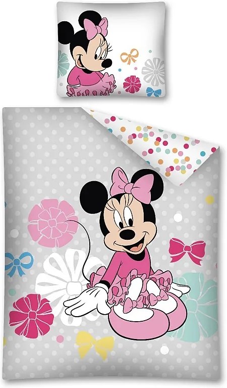 DETEXPOL Povlečení Minnie puntíky grey Bavlna 140/200, 70/80 cm