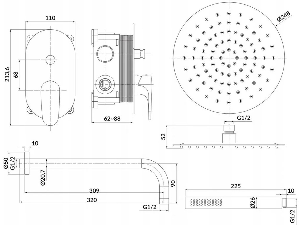 Cersanit Inverto - podomítková sprchová sada, chromová-černá, S952-005