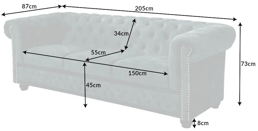 Designová trojsedačka Chesterfield 205 cm petrolejový samet