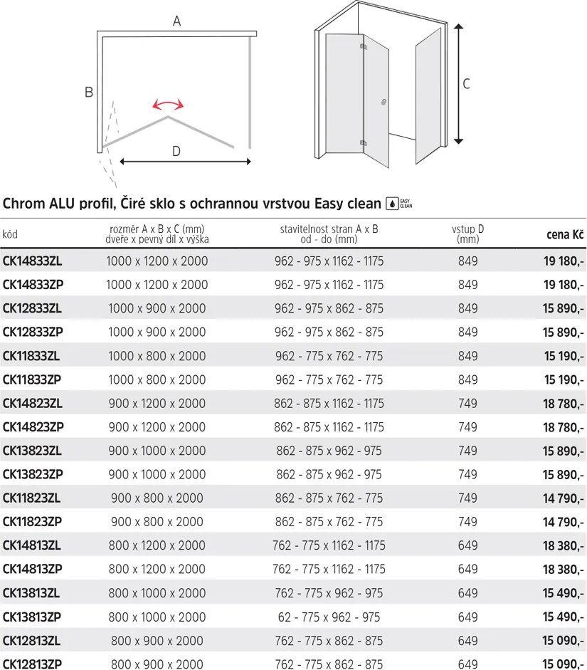 Mereo Mereo, Novea zalamovací sprchový kout, obdélník, pravé dveře a pevný díl, chrom ALU, sklo Čiré, CK14813ZP