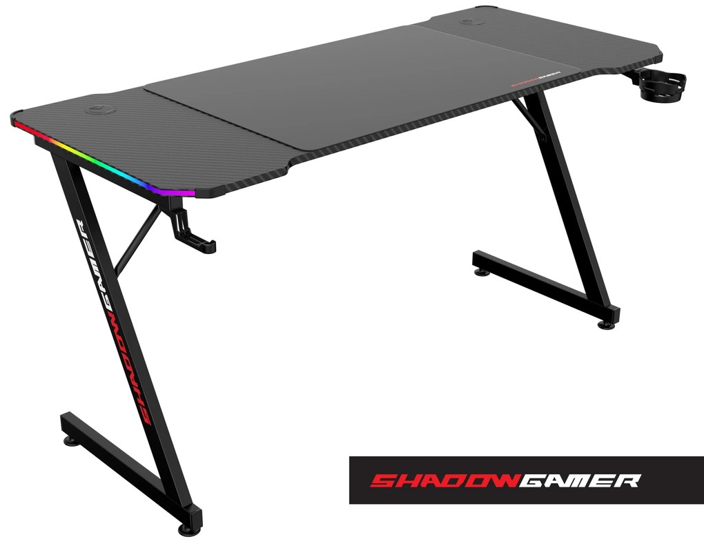 Herní stůl SHADOW GAMER 2.0 140 cm LED RGB černý