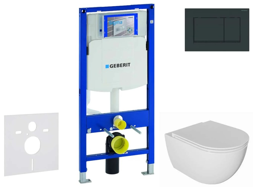 Geberit Duofix - Set předstěnové instalace, klozetu Oudee a sedátka softclose, tlačítko Sigma20, černá lesk/černá mat SANI11CA5130