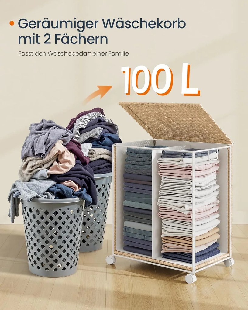 Koš na prádlo na kolečkách 100 l, béžovo-bílý LCB601N01