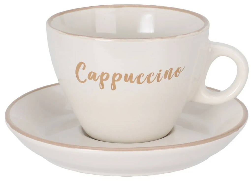 Sada 4 kameninových šálků s podšálky Cappuccino 220 ml, mix barev