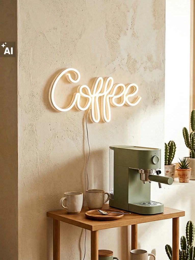 Sinsay - LED neonová lampa ve tvaru nápisu Coffee - bílá