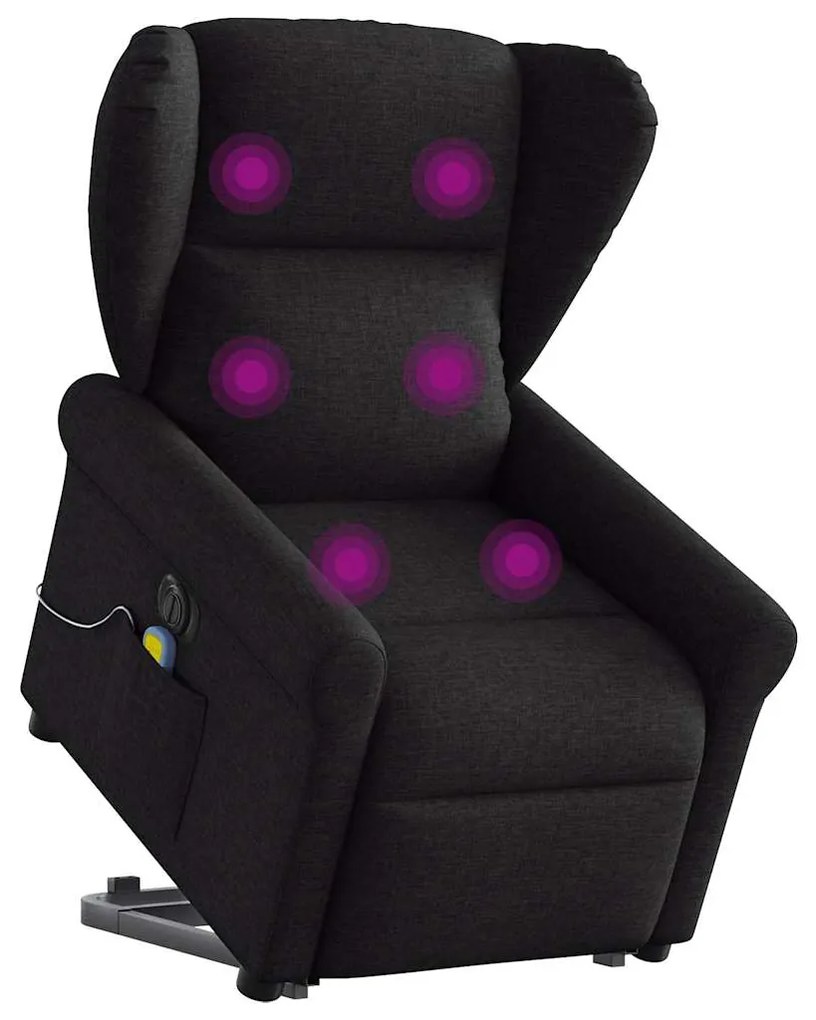 Elektrické zvedací masážní polohovací křeslo černé textil 3303406