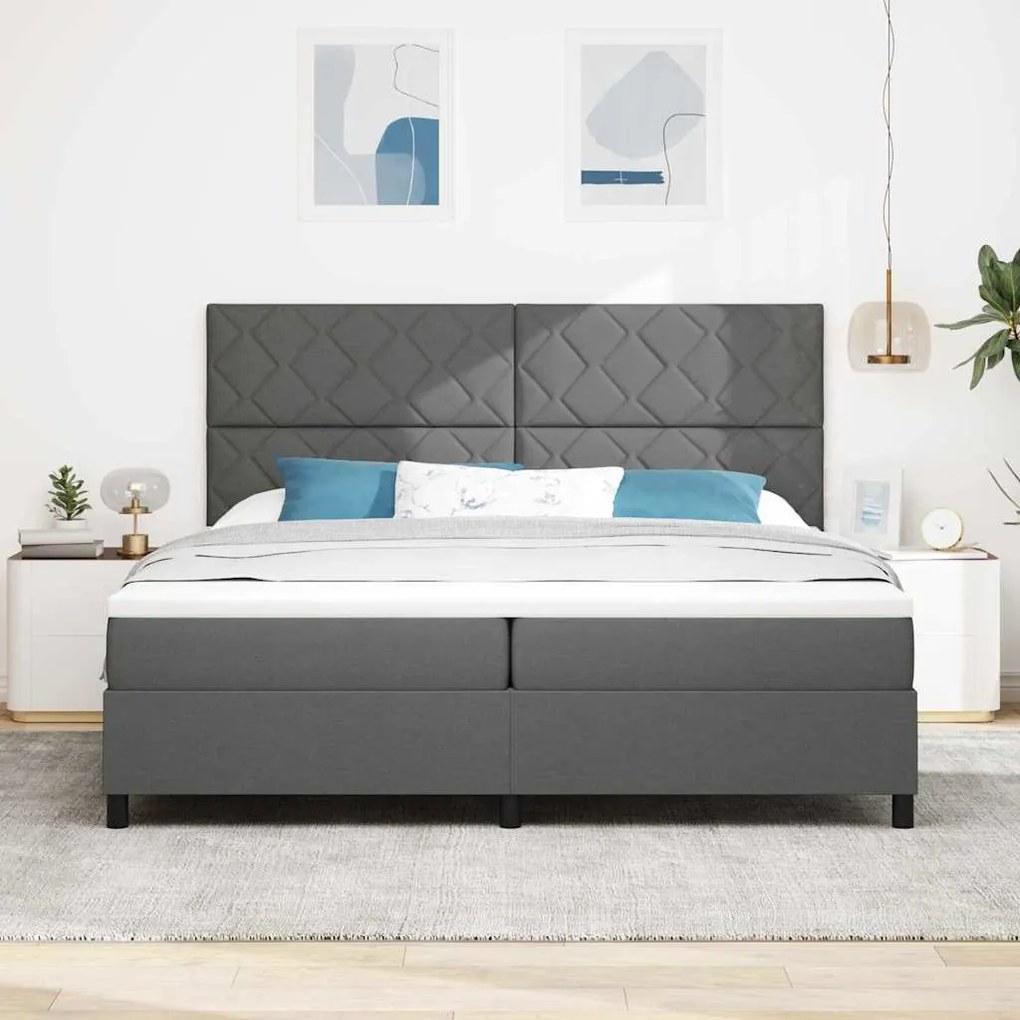 Postel s boxspringem s čelo Tmavě šedá 200 x 200 cm textil 3339491