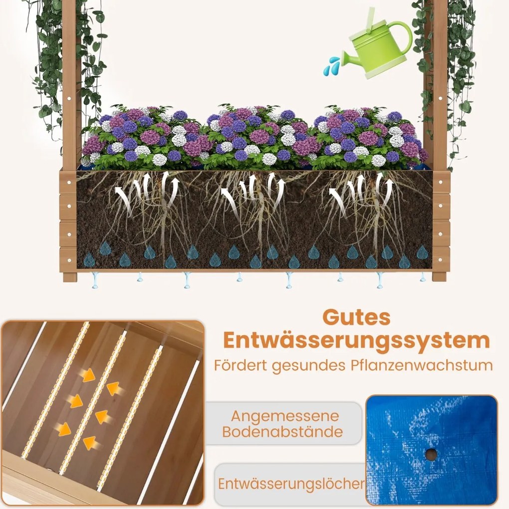 Costway Vyvýšený záhon s mřížovím a závěsným střešním truhlíkem na květiny