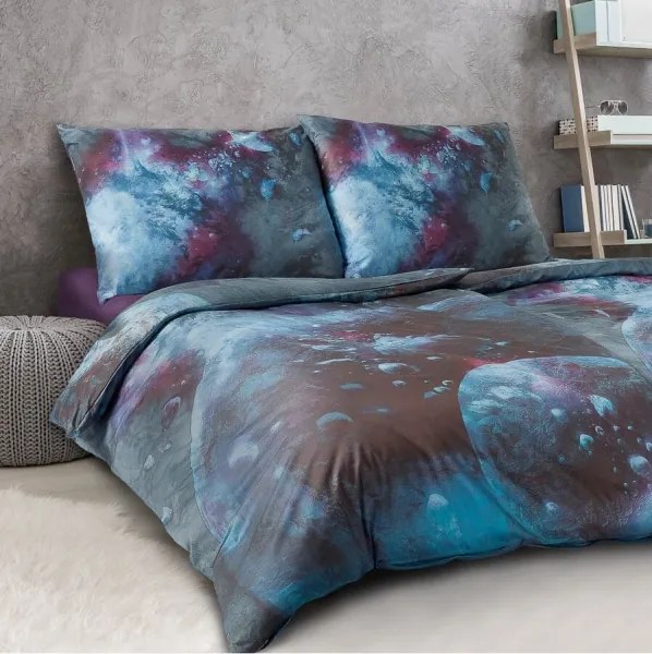Veba Povlečení satén Geon Vesmír šedomodrá 140x200, 70x90 cm