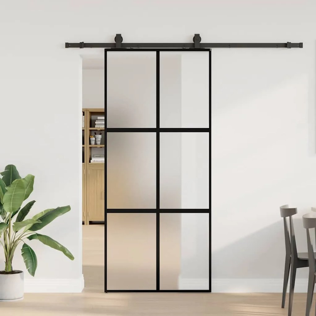 Posuvné dveře se sadou kování černé 90x205 cm Tvrzené sklo 3375881