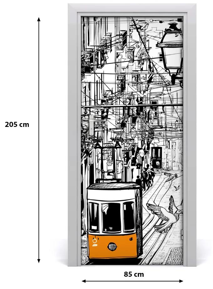 Samolepící fototapeta na dveře Tramvaj v Lizboně 85x205 cm