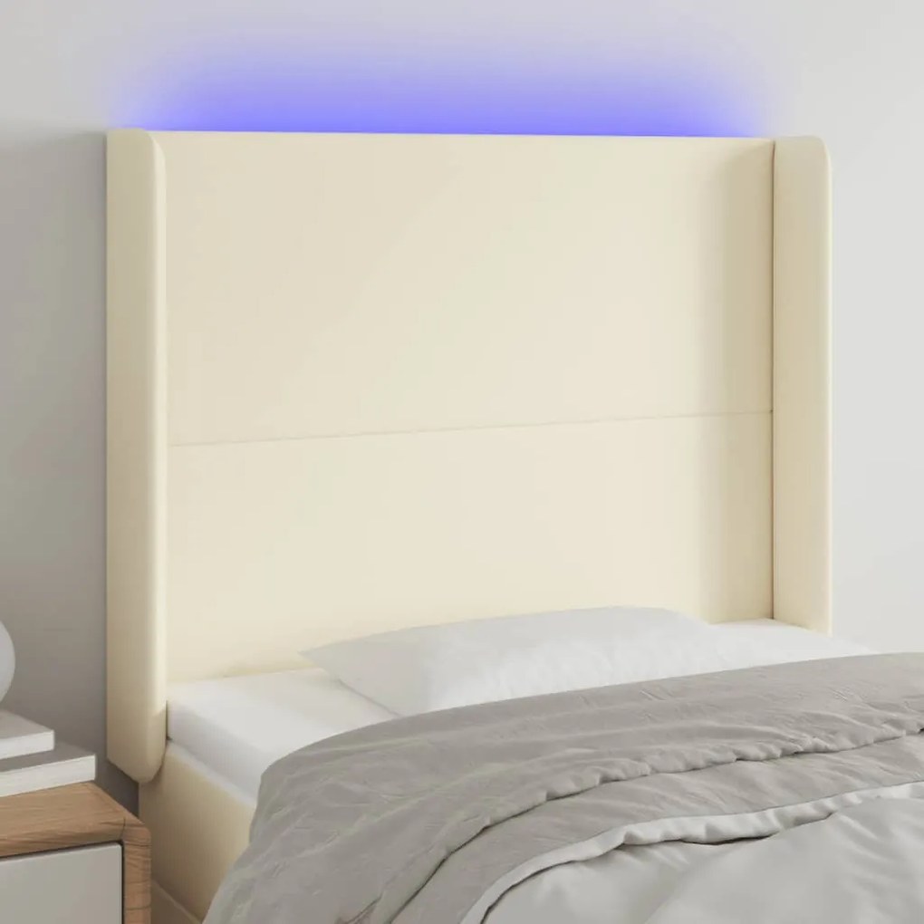 Čelo postele s LED krémové 103 x 16 x 118/128 cm umělá kůže 3123854