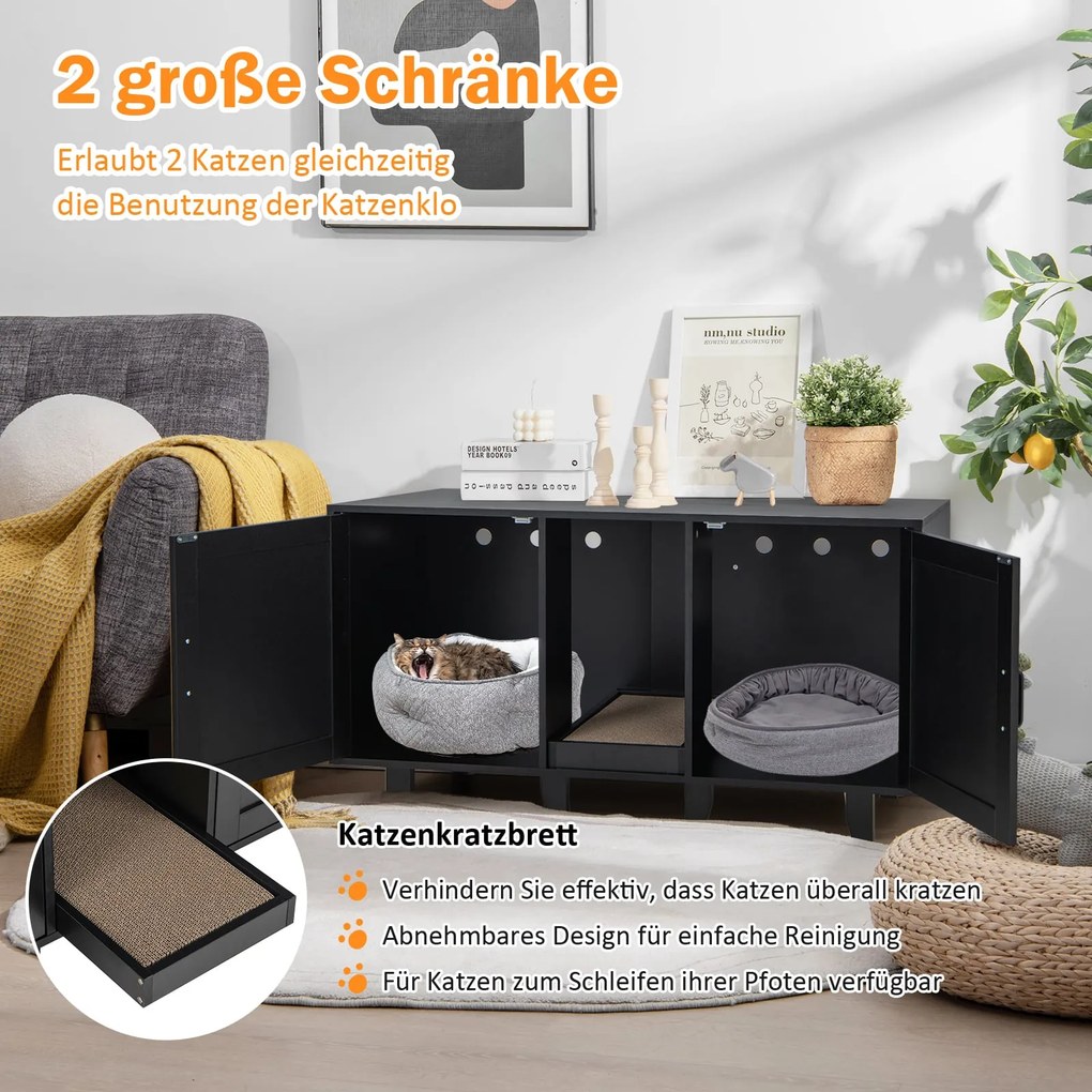 Costway Skříňka pro kočky na kočičí toaletu se škrabadlem a 2 dvířky