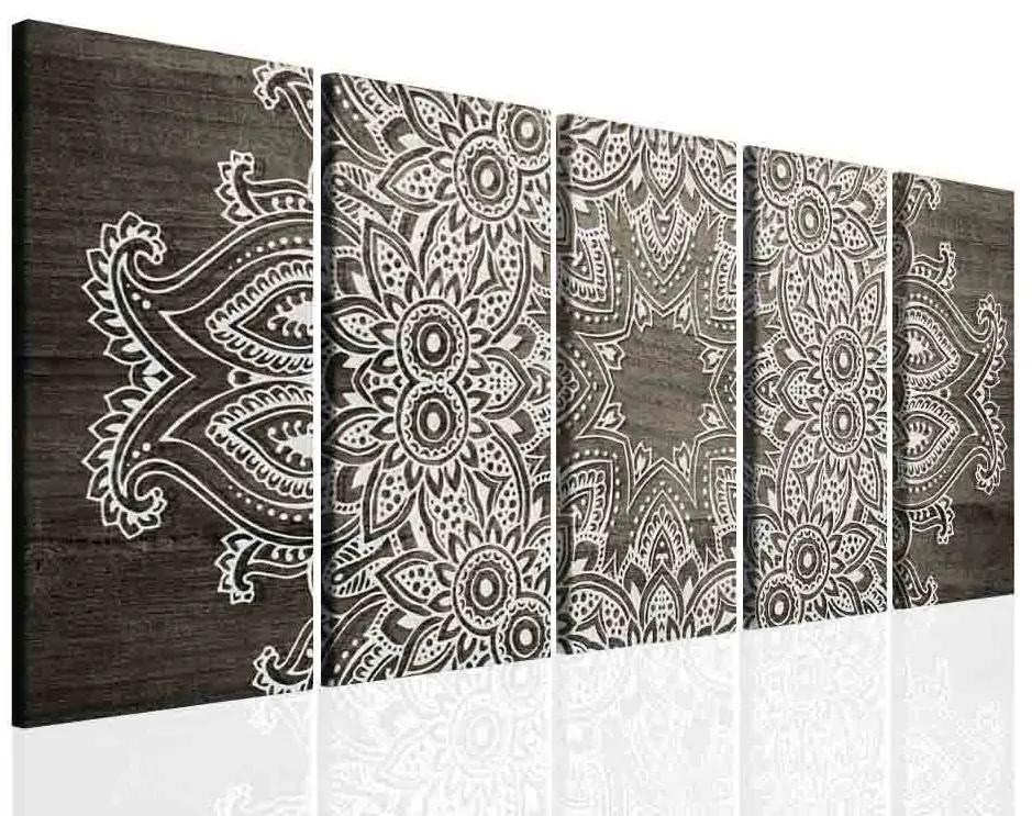 Obraz Mandala na dřevě Grey Velikost (šířka x výška): 150x60 cm