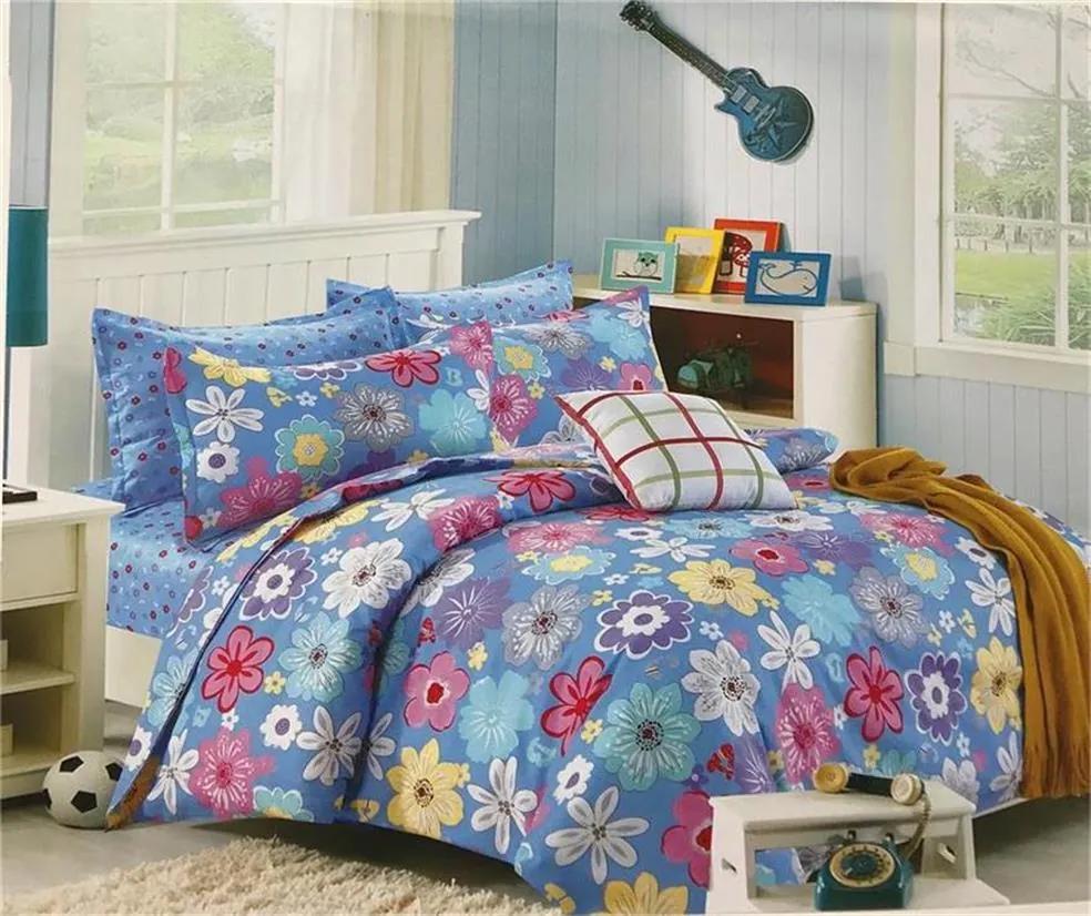 Bavlissimo Dvoudílné povlečení bavlna květy modrá 140x200 na jednu postel |  BIANO