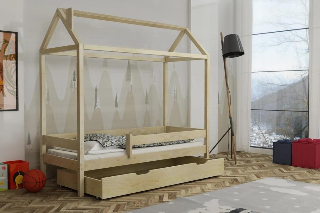 Dětská domečková postel z masivu borovice FUNNY HOUSE - 200x90 cm - přírodní