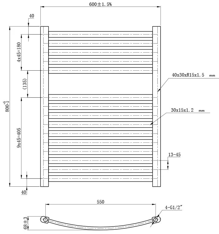 BPS-koupelny Koupelnový radiátor HYD-GAM-BL-1 60x80 cm, černý