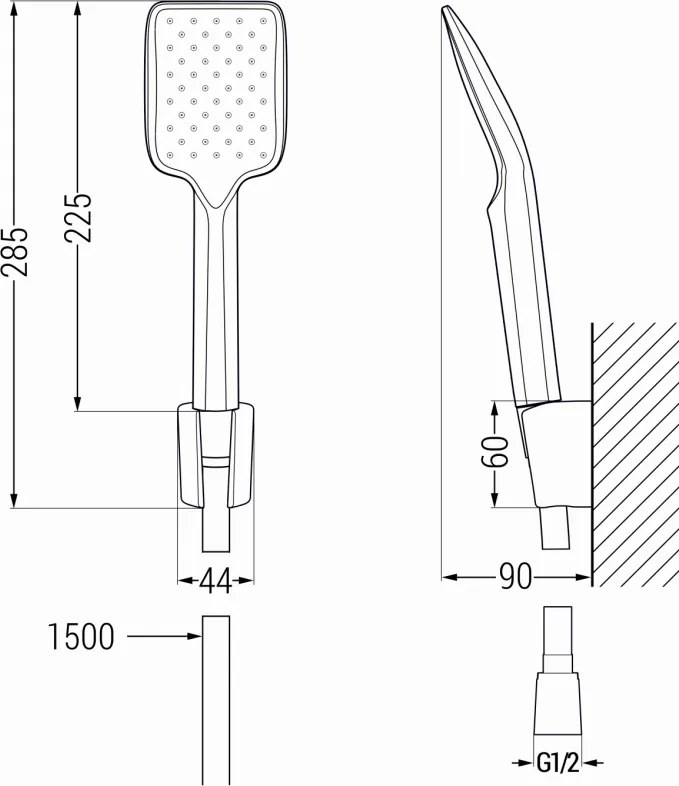 Mexen příslušenství - 1-bodový ruční sprchový set R-62, černá, 785625052-70