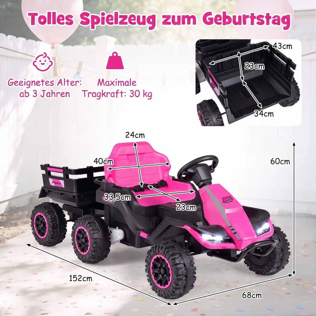 Costway 24 Elektrický traktor V Elektrický traktor pro děti ve věku 3 a – růžový