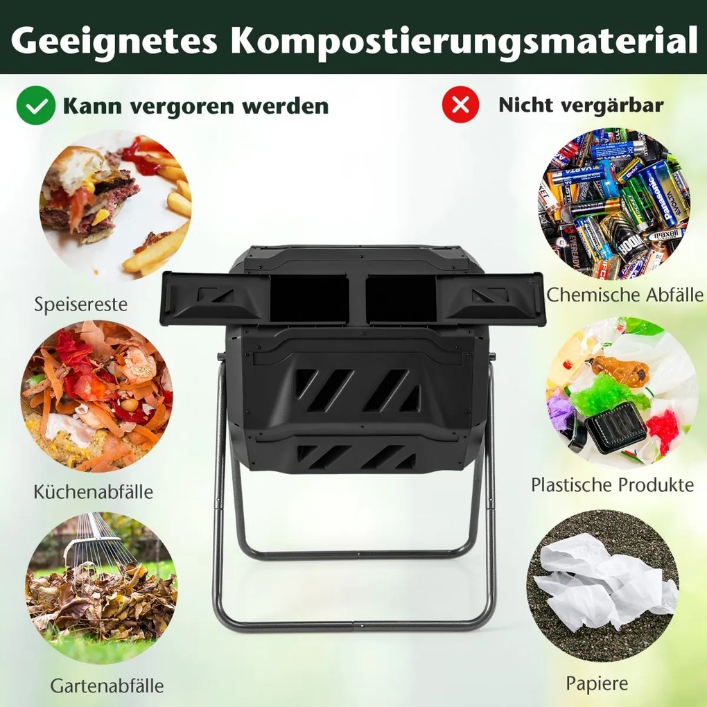 Costway Bubnový kompostér 160 L zahradní kompostér dvoukomorový otočný o 360°