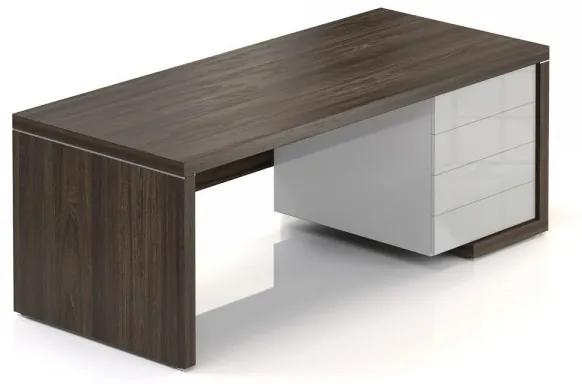 Stůl Lineart 200 x 85 cm + pravý kontejner jilm tmavý / bílá