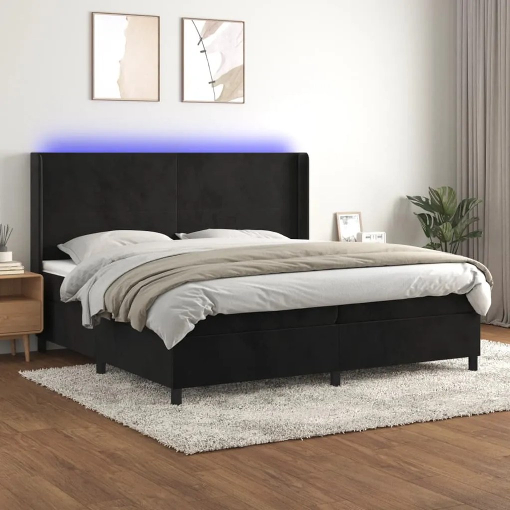 Box spring postel s matrací a LED černá 200x200 cm samet 3139465