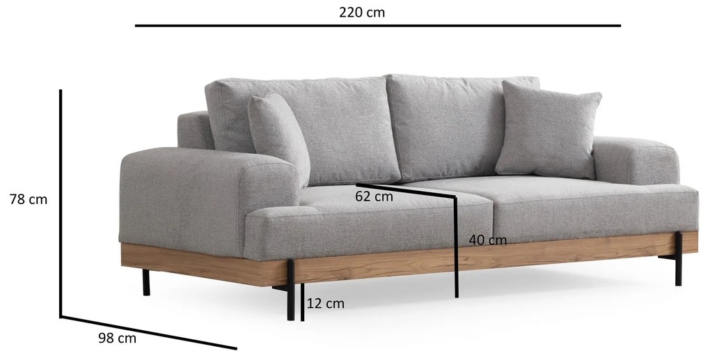 Hanah Home Třímístná pohovka ETI dub šedá 220 cm