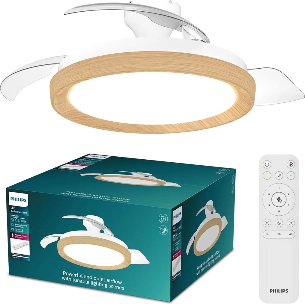 PH 8721103128294 Bliss DC stropní ventilátor a svítidlo 28W+35W dřevo - PHILIPS