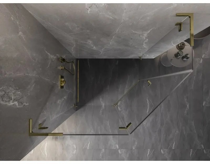 Mexen Lunar, L pětiúhelníkový sprchový kout naklápěcí doleva 100 x 80 cm, 8mm čiré sklo, zlatý profil, 831L-100L-080P-50-00-L