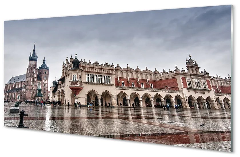 akrylový obraz Krakow kostel Cloth déšť 140x70 cm
