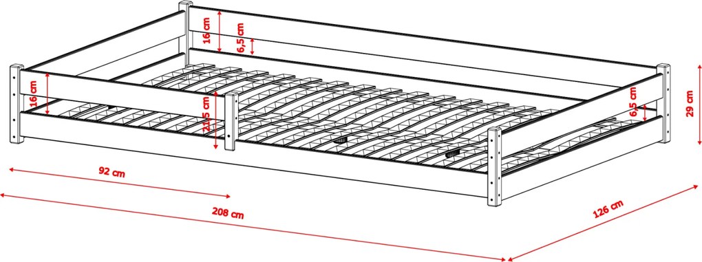 Dětská Montessori postel z masivu borovice ALICE - 200x120 cm - BÍLÁ