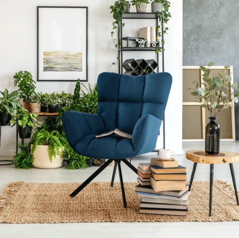 Designové otočné relaxační křeslo KOMODO — kov, Modrá/černá Kondela