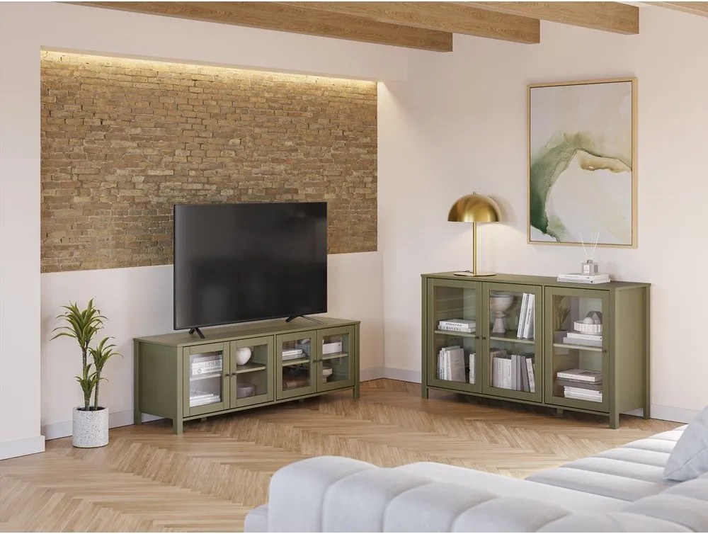 Zelený TV stolek z borovicového dřeva 150x50x40 cm Alessandra – Marckeric