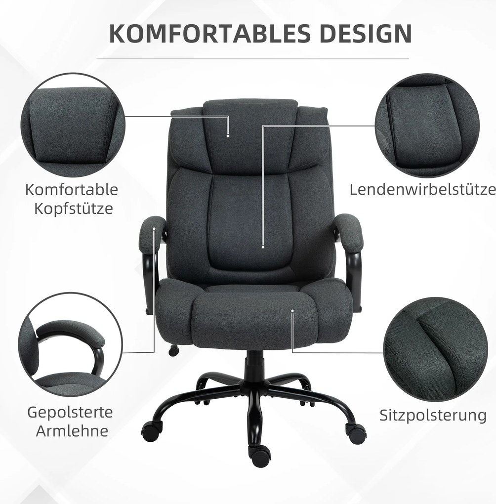 Vinsetto Kancelářská židle, ergonomická židle ke stolu, otočná židle s polstrovanými područkami, nosnost až 220 kg, šedá