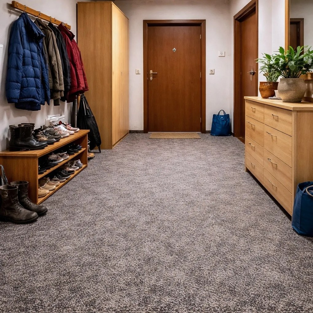 Vopi, Metrážový koberec Madrid hnědošedý - neúčtujeme odřezky z role, na míru, šíře 2m,3m,4m, hnědá, filc, chodba / předsíň