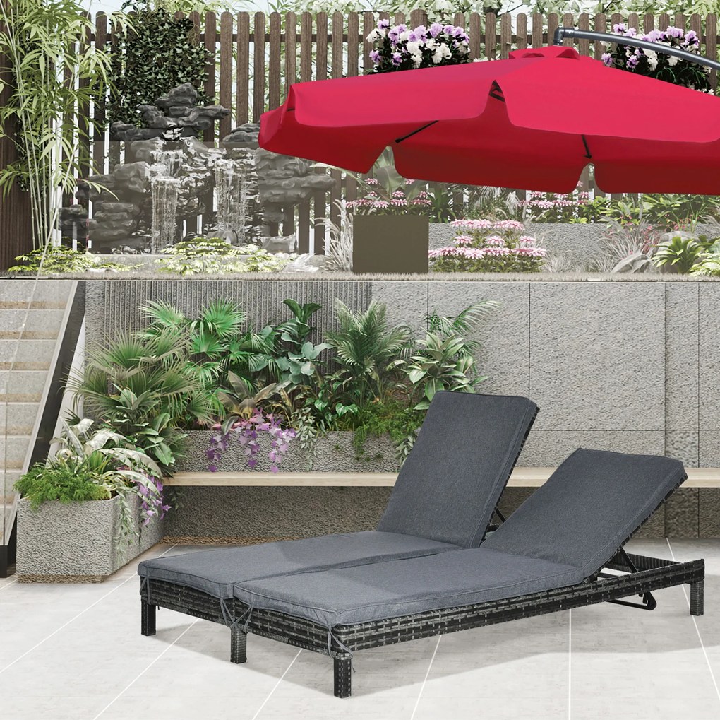 Outsunny polyratanové lehátko zahradní lehátko pro 2 osoby relaxační lehátko 5-stupňové opěradlo kov & PE ratan 196x120x28cm pro zahradu a terasu