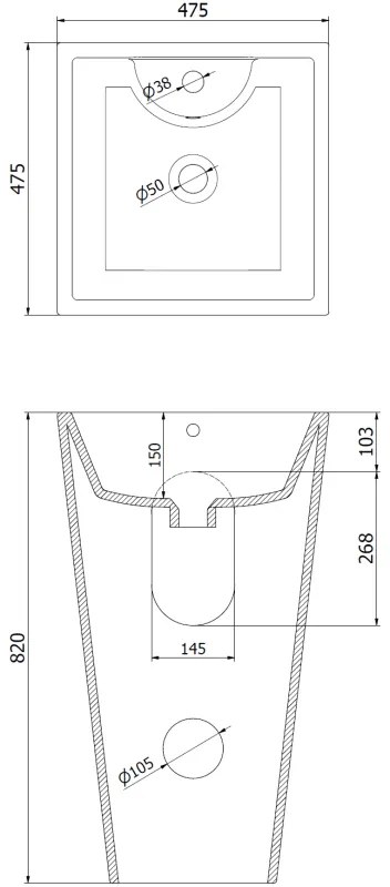 Mexen Pia, volně stojící umyvadlo 47x47x83 cm, černá matná, 26104770