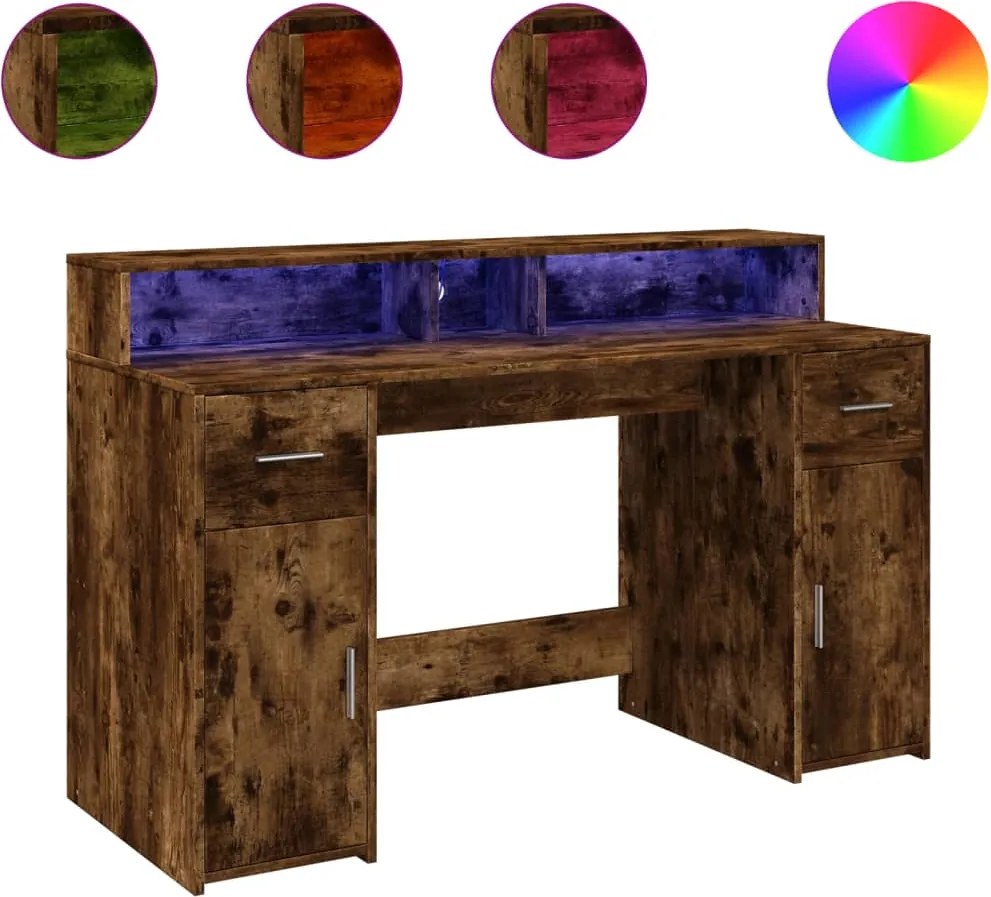 Psací stůl s LED kouřový dub 140 x 55 x 91 cm kompozitní dřevo 3309424